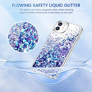 Caka Case for iPhone 12 Glitter Case, iPhone 12 Pro Glitter Case Girly Girls Women Bling Liquid Sparkle Fashion Flowing Quicksand Case for iPhone 12 12 Pro (6.1 inches) (Blue Purple)