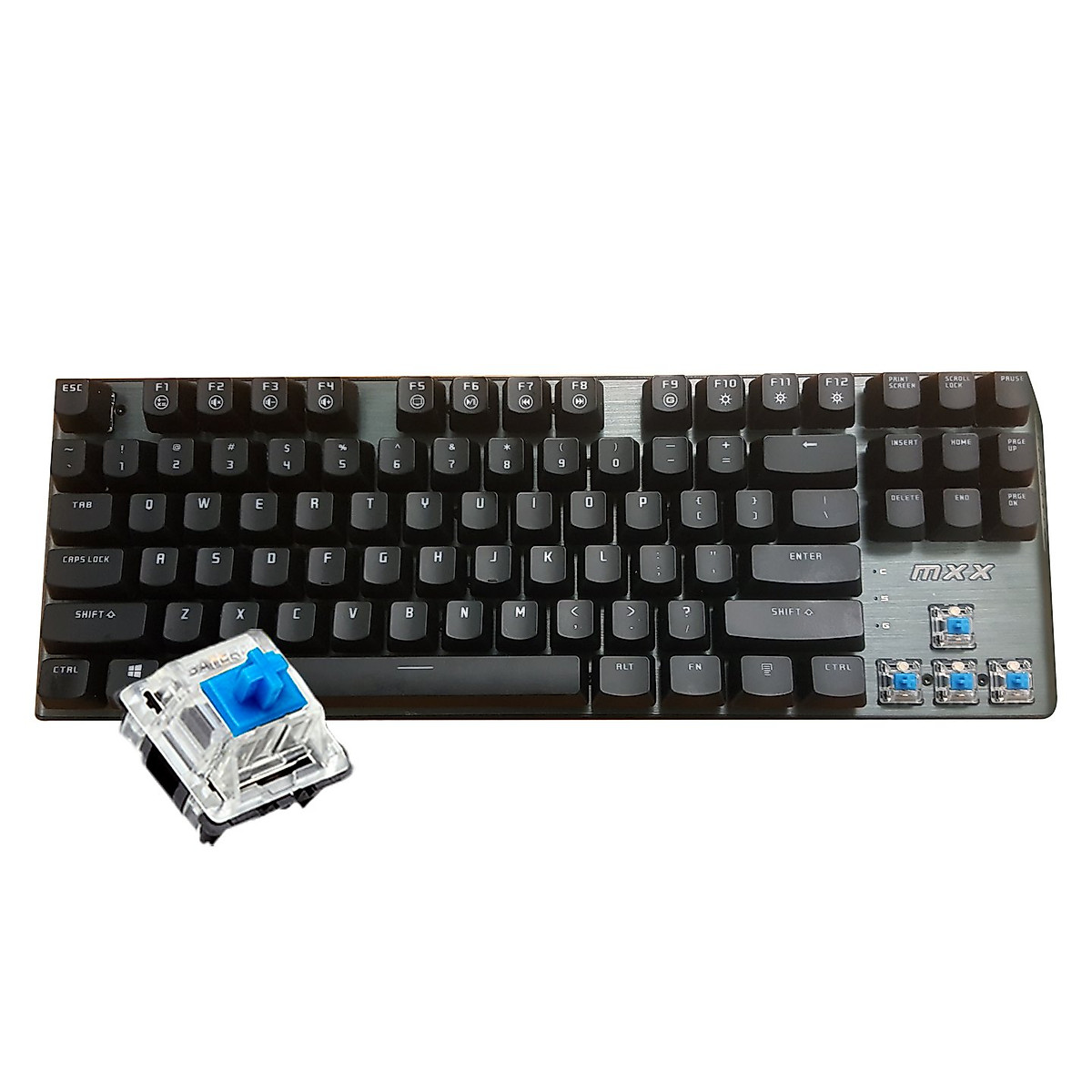 Rantopad MXX Mechanical Gaming Keyboard - 87 Keys,White Backlit, Blue Switches, Grey Aluminum Cover, N-Key Rollover