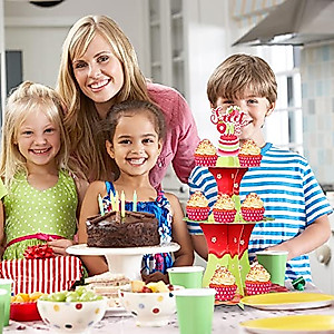 Rtteri 3 Tier Strawberry Themed Party Cupcake Stand Decorations Berry First Birthday Cupcake Holder Decor Summer Fruit Dessert Tower for Kids Girl Baby Shower Sweet 1st Birthday Party Supplies