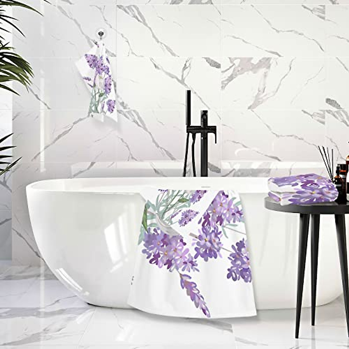 Lavender Peony Bath Towel Set Cotton Bath Towels for Bathroom Soft Towel Set 1 Bath Towel 1 Washcloth Soft Absorbent Decorative Towels for Face and Body