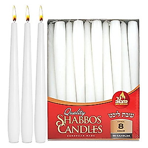 Classic White Taper Candles - 10 Inch – 30 Bulk Pack – for Shabbat, Dinner Tables, Restaurants, Ceremonies and Emergency - 8 Hour Burn Time
