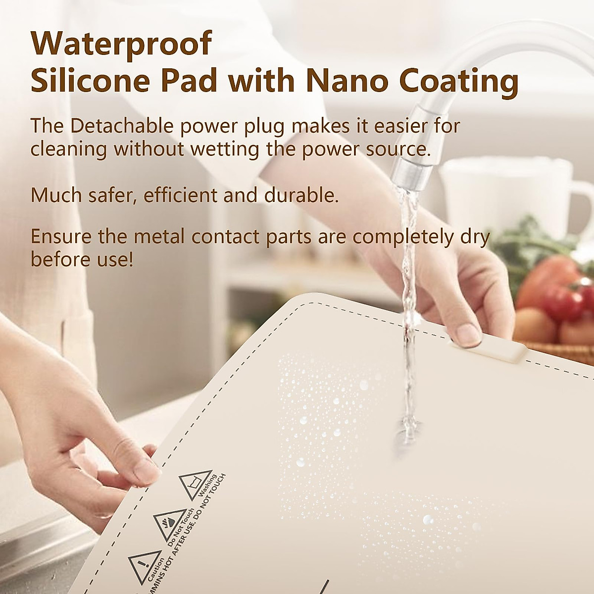 Electric Food Warming Tray - Removable Plug, Easy Cleaning, Full Surface Heating, Rollable Nano Silicone Material, 3 Temperature Settings, Auto Shut-Off- For Buffet, Home Party, Dinner (Ivory)