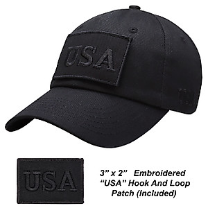 Antourage American Flag Unconstructed Hat for Men and Women Twill Mesh Snapback Baseball USA Flag Cap + 2 Patriotic Patches ((10.8) Black Classic)