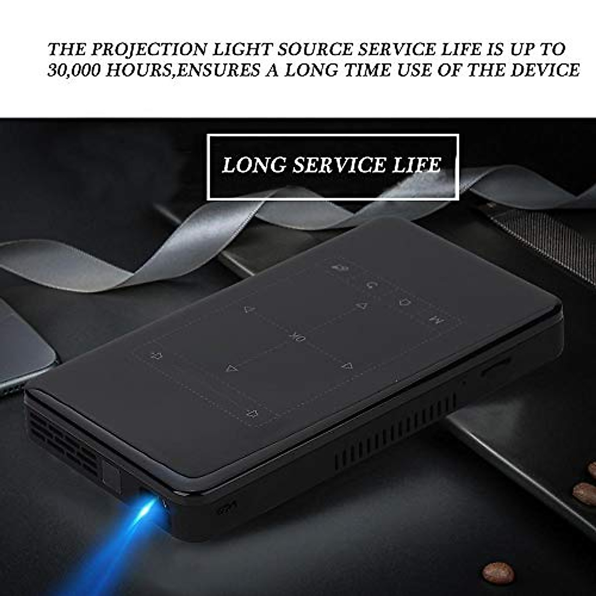 Smart Pocket Mini Projector,ASHATA 2.4G WiFi 4k HD Projector Support Bluetooth 4.0 Android6.0 OS USB TF Card for Home Cinema,Wireless Phone Connection for Movies, Presentations,Gaming,Phone(Black)