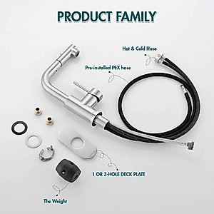 APPASO Bar Sink Faucet 8 INCH, Brushed Nickel Kitchen Faucet with Pull-Out Sprayer Stainless Steel, Modern Single Handle Bathroom Utility Faucet, Pull Down Small Faucet for RV Camper Outdoor Restroom