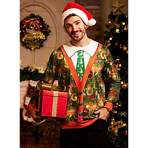 Arvilhill Christmas Men's Ugly Holiday Party Sweatshirt Tie Printed Light Bulb Long Sleeve Sweater Xmas Bells 2XL