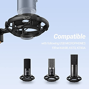 FIFINE Shock Mount Holder for Microphone, Vibration Reduction and Noise Elimination, with Thumbscrew, Pivot mount, Suitable for Desk Stand and Boom Arm