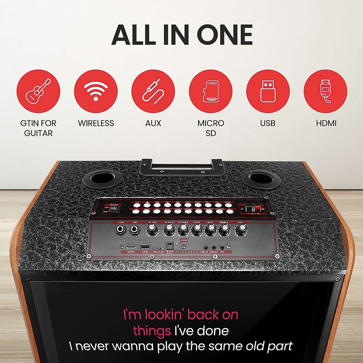 Pyle Portable Wireless BT Streaming Karaoke Machine Loudspeaker with Touch Screen and Wireless Microphone, Wheels and Handle Bar, Supports USB/SD/MMC/PC/TV / MP3 / Mobile Phone, etc.