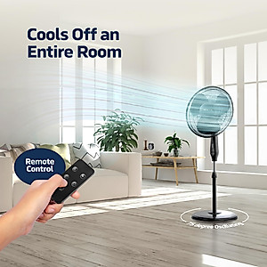 NEXAIR Oscillating 16 Inch Pedestal Stand Up Fan, Quiet Operating Room Fan With Remote Control, 3 Speed Stand Fan for Bedroom, with Adjustable Height, Standing Fan Great For Office & Living Room…