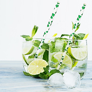 AnyDesign 200Pcs Summer Paper Straws Foil Green Tropical Leaves Disposable Drinking Straws Hawaiian Decorative Straws for Summer Luau Party Supplies Juices Shakes Cocktail Decoration