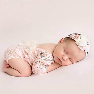 Brenaly Newborn Photography Prop Infants Baby Sunflower Tutu Skirt and Pink Lace Rompers Flower Headband Sets Shoot Outfits for 0-6 Months Baby Girls