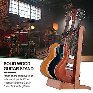 Nefelibata Multiple Guitar Stand 5 Holders Wooden Guitar Stands Floor Rack for Guitars and Case,Electric,Acoustic Guitar, Bass, Cello-German Ash wood
