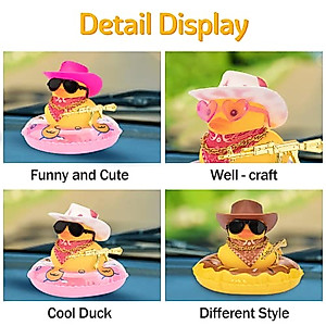 wonuu Car Rubber Duck Decoration, West Cowboy Duck Car Dashboard Decoration Accessories with Mini Swim Ring Cowboy Hat Scarf and Sunglasses(A_Pink Sunglass Cowboy hat