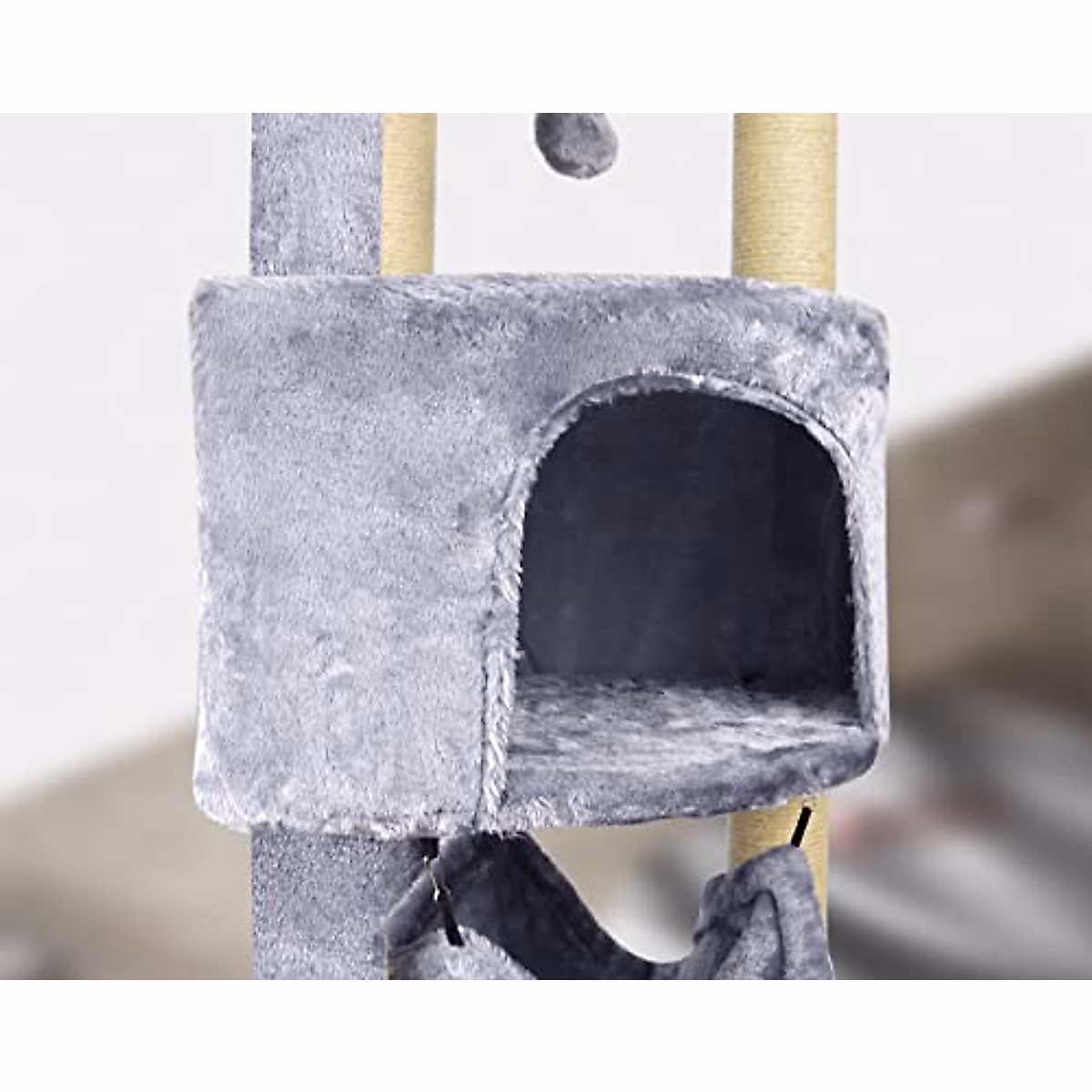 HUITREE Cat Tree with Scratching Post and Hanging Bed,Grey