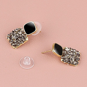 Black and Gold Earrings for Women Girls Hypoallergenic Crystal Rhinestone Dangle Drop Earings Fashion Geometric Square Statement Earingings