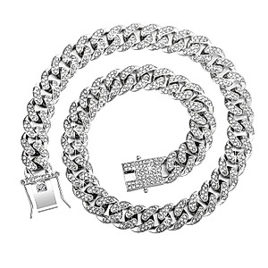 Hicarer 2 Pieces Link Chain for Women Necklace Bracelet Heavy Strong Link Chain Bling Unisex