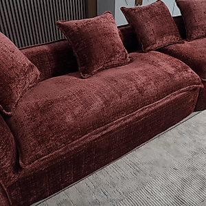 SmartEdge 125'' Modular Curved Sofa Couch, Chenille Deep Seat Sofa with 5 Pillows, Comfy 5 Seat Sofa Cloud Couch, Modular Sectional Sofa for Living Room Apartment Office, Red