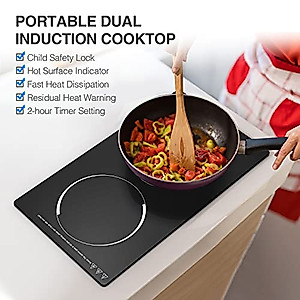 Double Induction Cooktop 2 Burners 12 inch Portable Countertop Burner and Built-in Cooktops 110v,with Sensor Touch Black Crystal LED Screen,9 Power Levels, Child Lock,120 Mins Timer