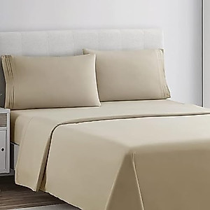 KAYLEN HOME 1800 TC Deep Pocket Full Size Sheets Set up to 16" - Hotel Luxury Extra Soft Brushed Microfiber 4 PC Bed Sheet Set, Cream