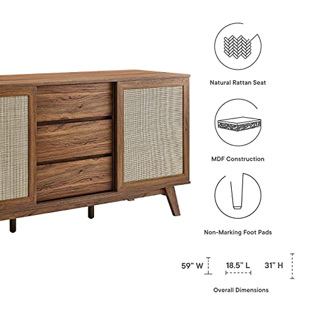 Modway Soma 59" Rattan High TV Stand Sideboard, Walnut