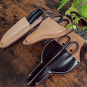 Hanafubuki Wazakura Leather Bonsai Scissors Holster, Made in Japan, Durable Garden Tool Holder with Belt Loop - Brown