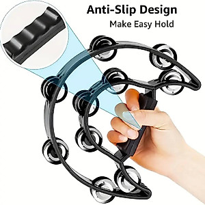 HLMOptimo Double Row Tambourine, Half-Moon Musical Tambourine Hand Held for Kids, Adults, Party, KTV 4 colors (9 inch, Pack of 4)