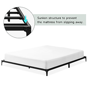 GAOMON 6 Inch Low Queen Bed Frame Heavy Duty Metal Mattress Foundation Platform Sturdy Steel Slat No Box Spring Needed, Easy Assembly, Noise Free
