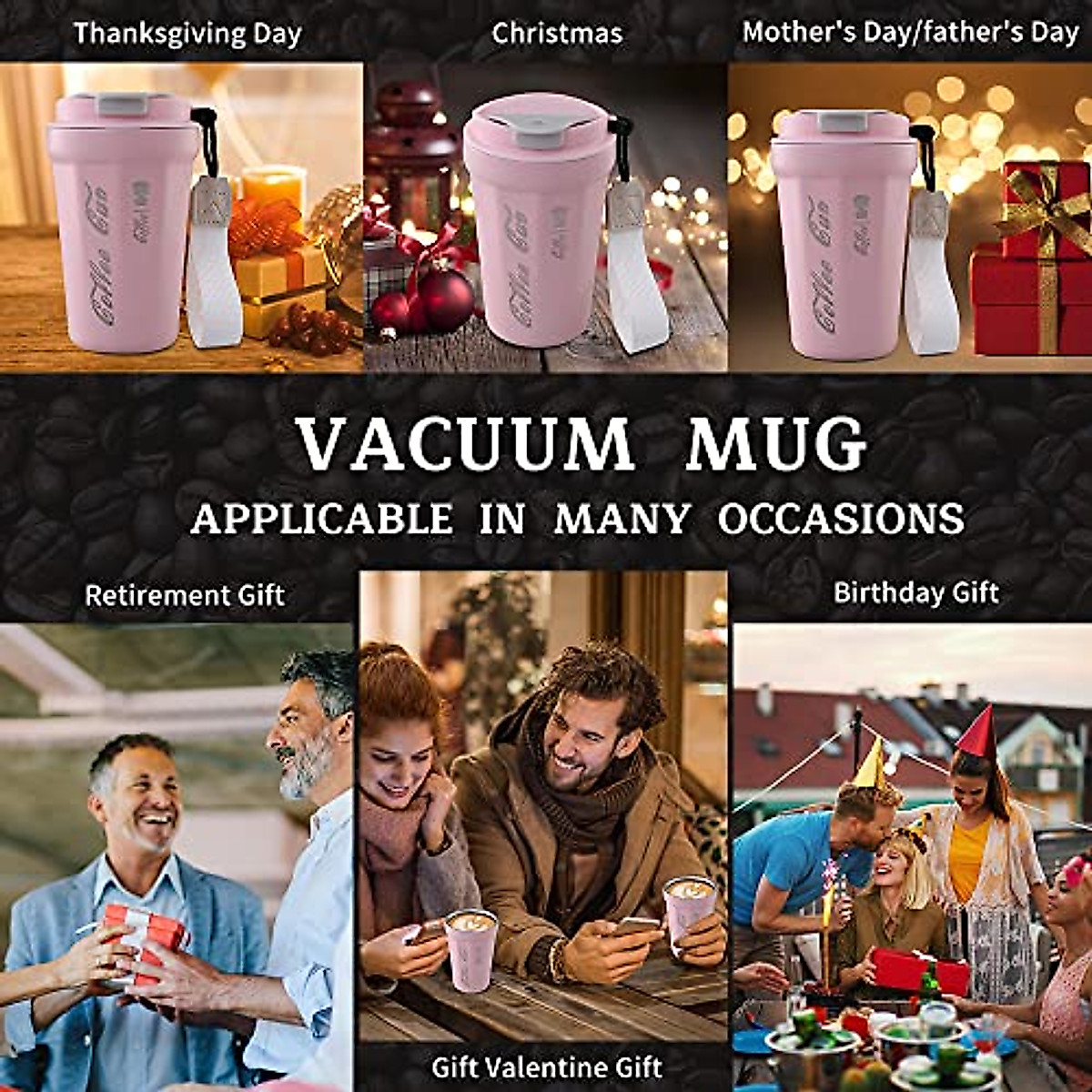 AIWENXIE Coffee Tumbler, Vacuum Insulated Coffee Travel Mug Spill Proof With Leakproof Lid,14 OZ Stainless Steel Water Bottles,For Keep Hot/Ice Coffee,Tea and Beer(pink)