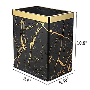 Huaqinglian Small Office Trash can Bedroom Wastebasket,Rectangle Slim Bathroom Kitchen Garbage can 2.6Gallon(Black Gold Marble)