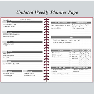 Weekly Planner Undated - Spiral Goal Planner Notebook, A5 To Do List Planner for Men and Women, PVC Hardcover, Elastic Closure,Inner Pocket, 8.3" x 5.8", Pink
