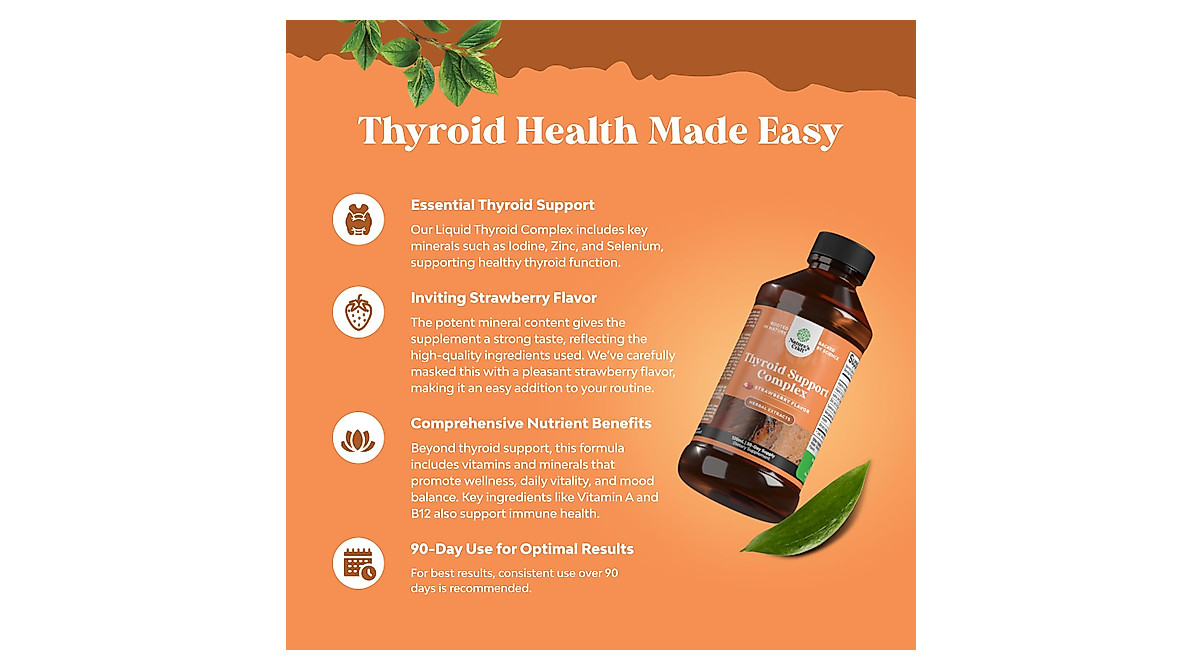 High Absorption Vegan Thyroid Support Liquid Supplement for Energy & Focus