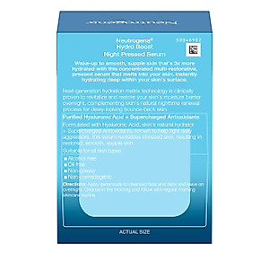Neutrogena Hydro Boost Purified Hyaluronic Acid Pressed Night Serum, Facial Serum with Antioxidants & Hyaluronic Acid, Non-Comedogenic 1.7 oz (Pack of 2)
