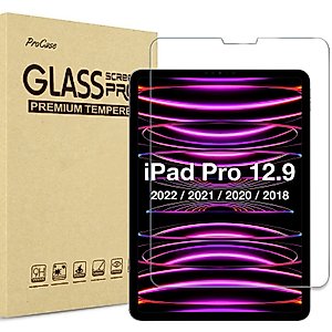ProCase for iPad Pro 12.9 6th 5th 4th 3rd Gen 2022 2021 2020 2018 Screen Protector, Tempered Glass Film Guard for iPad Pro 12.9 6 5 4 3