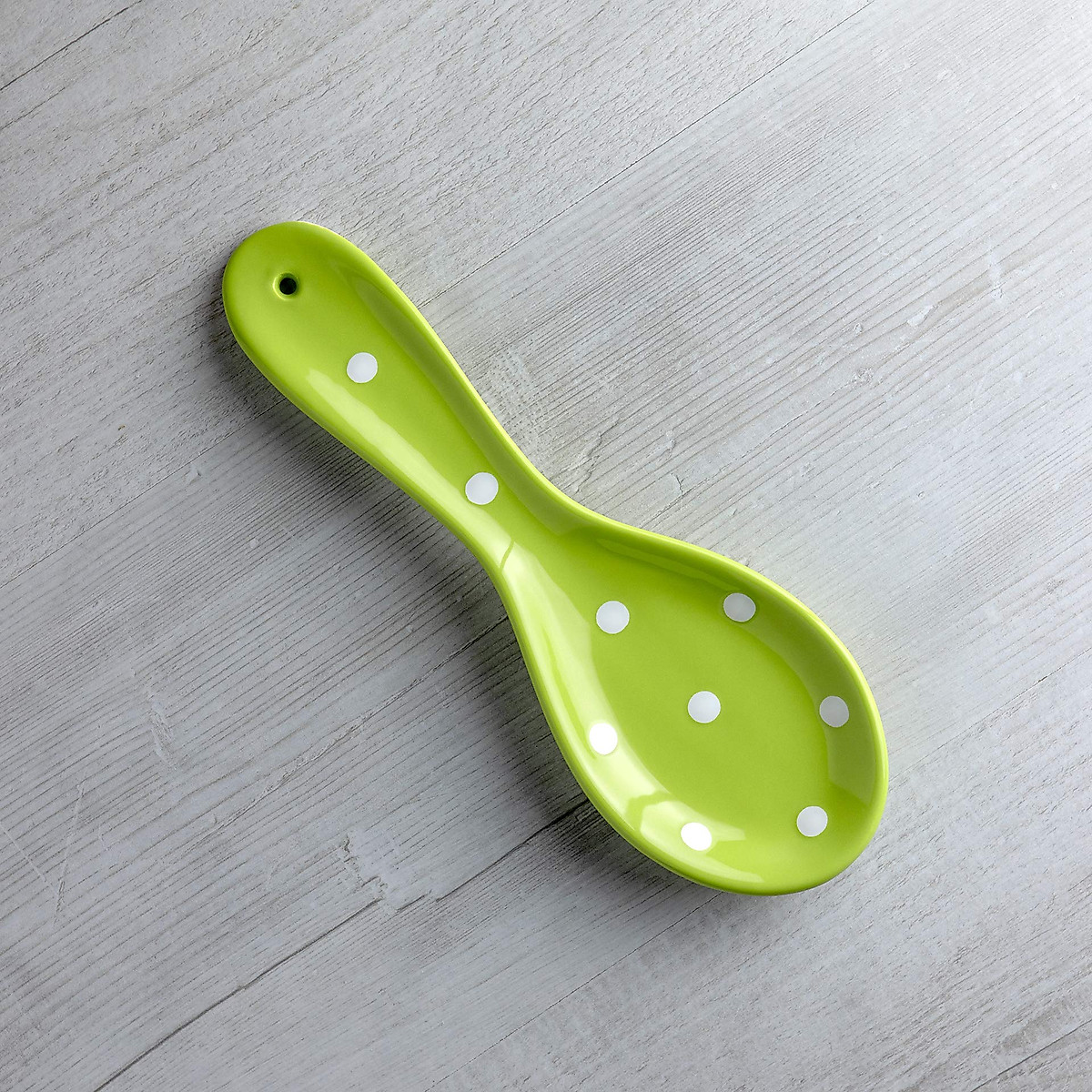 Handmade Lime Green and White Polka Dot Ceramic Kitchen Cooking Spoon Rest | Pottery Utensil Holder | Housewarming Gift by City to Cottage®