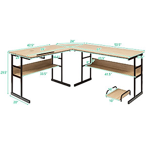 Tangkula 67 Inches L-Shaped Office Desk, Corner Computer Desk with Bottom Bookshelves & CPU Stand, Drafting Drawing Table with Tiltable Desktop, Corner Computer Workstation Home Office Desk