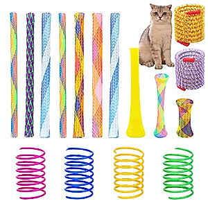 46 Pcs Cat Spring Toys Set, Colorful Cat Spring Toy and Cat Tube Toy Interactive Cat Toy for Indoor Cats, Playful Flexible Cat Plastic Coil Spiral for Kittens to Swat, Bite, Hunt (Random Color)