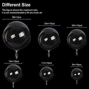 JULLIZ 55pcs Bobo Balloons, 6 Sizes Transparent Bubble Balloon, Clear Bobo Balloons Different Sizes for Baby Shower Wedding Birthday Christmas Indoor Outdoor Party Decoration (8/11/18/20/24/36")