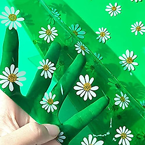 HYANG Bellis Perennis Chrysanthemum Green Transparent PVC Super Clear Holographic Vinyl Faux Leather Sheets 1 Roll 12" x 47" (30cm x 120cm) for DIY Bows Earrings Bags DIY Crafts Making