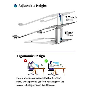 SOUNDANCE Adjustable Laptop Stand for Desk, Computer Stand, Ergonomic Laptop Riser Holder Compatible with 10 to 17.3 Inches Notebook PC Computer, Aluminum Silver