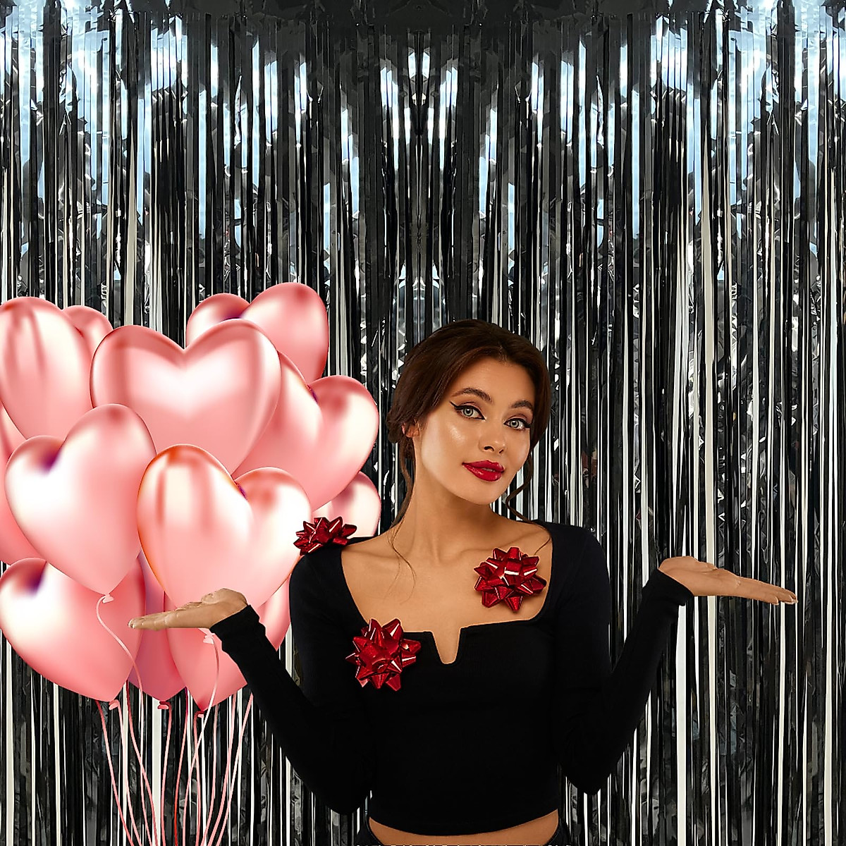 Party Streamers Tassel Backdrop, 3 Pack Black Tinsel Birthday Backdrop Party Decorations Use for Birthday Decor Wedding Engagement Baby Shower Bachelor Party Holiday Celebration Party Supplies