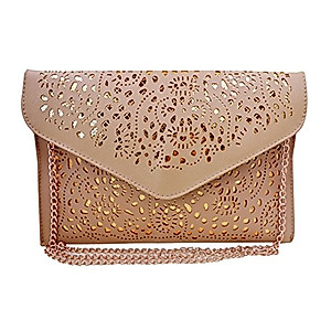 Mily Glitter Sequins Envelop Clutch Tote Shoulder Bag Handbag, Beige, One Size