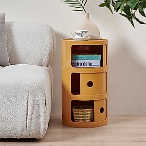 MLRDWLS Round Nightstand, Narrow Nightstand, Round End Table with Storage, for Living Room, Bedrooms, Bathroom, Narrow Space (ABS Plastic - Yellow)