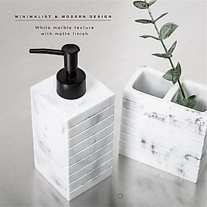 BINO Bathroom Accessories Set - Matte Marble | Soap Dispenser | Toothbrush Holder | Tumbler | 3-Piece Bathroom Organizer Countertop Set | Bathroom Decor | Home Decor | Bathroom Set