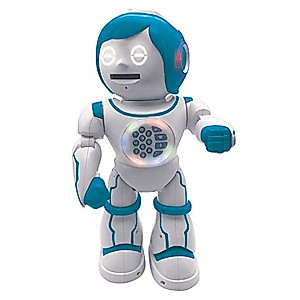 LEXIBOOK Powerman Kid - Educational and Bilingual English/Spanish Robot - Walking Talking Dancing Singing Toy - STEM Programmable Telling Creating Stories - Quizzes Shooting Discs for Kids - ROB90US