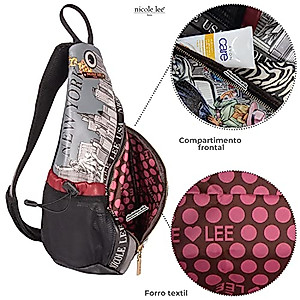 Nicole Lee Front Zip Sling Daypack Backpack, Casual Travel School Crossbody Bag, Earphone Port, Bottle Holder (Success in New York)