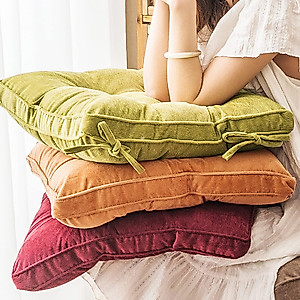 ETULLE Modern Velvet Chair Pads,Square Lumbar Back Support Seat Cushion Cozy Soft Seat Pad with Ties,Corduroy for Kitchen Garden Living Room Dining Office-Brown 43x43cm(17x17inch)