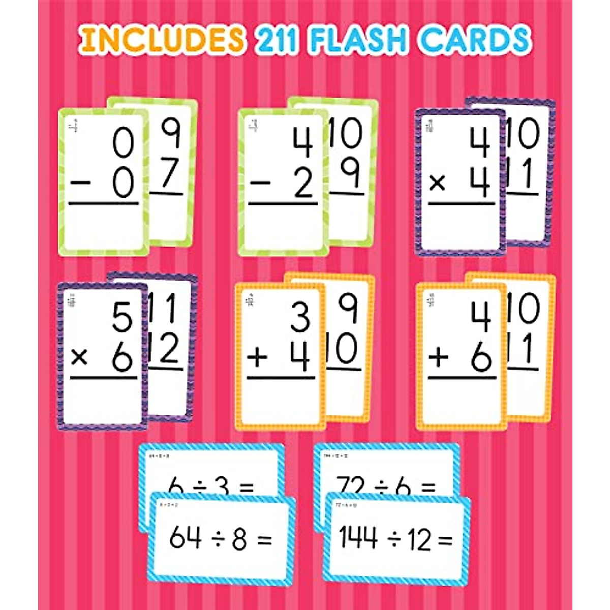 Carson Dellosa 4-Pack Math Flash Cards for Kids Ages 4-8, 211 Addition and Subtraction Flash Cards and Multiplication and Division Flash Cards for Kindergarten, 1st, 2nd, 3rd, 4th, 5th & 6th Grade