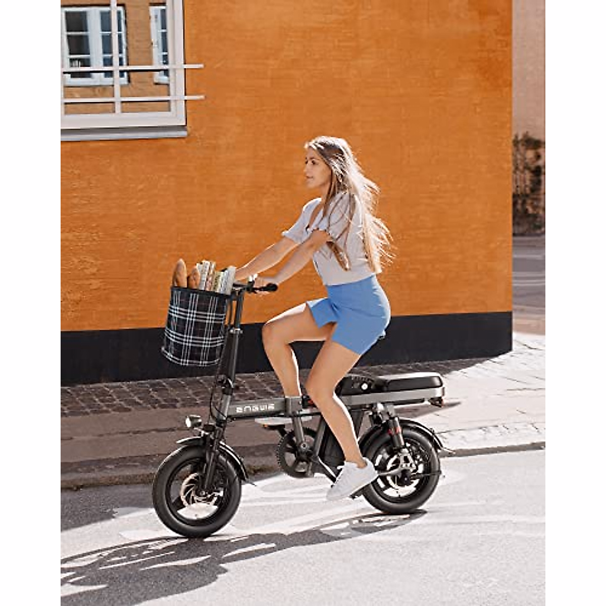 ENGWE Mini Electric Bike for Adults Teens, 14" Fat Tire City Commuter Ebike, 20MPH Light Weight Folding Electric Bicycles with 350W Motor 48V 10AH Removable Lithium Battery Multiple Shock Absorptions