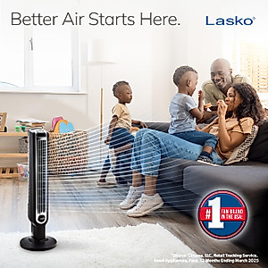 Lasko 2511 36” Oscillating 3-Speed Remote Control Tower Fan for Home, 36 Inch, Black