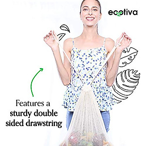 ecotiva Organic Reusable Produce Bags - Cotton Produce Bags - Cotton Mesh Produce Bags - Mesh Produce Bags Grocery Reusable - Mesh Bags For Produce